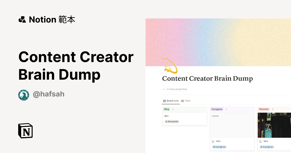 Content Creator Brain Dump 範本 | Notion Marketplace