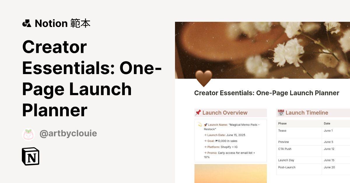 Creator Essentials: One-Page Launch Planner 範本 | Notion Marketplace
