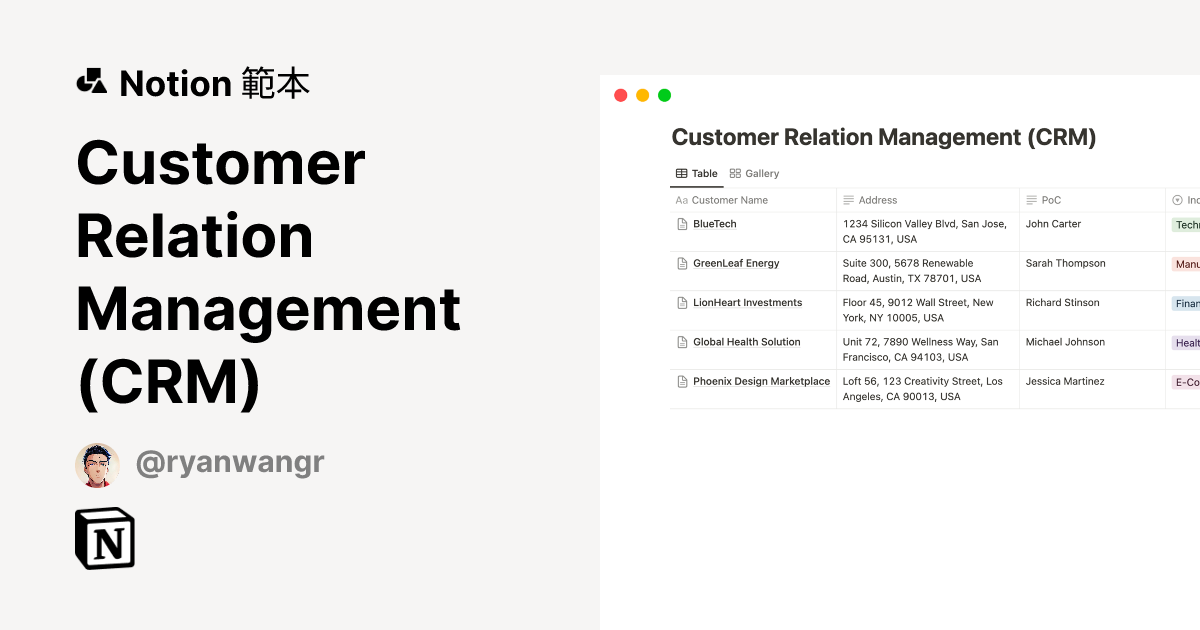 Customer Relation Management (CRM) 範本 | Notion Marketplace