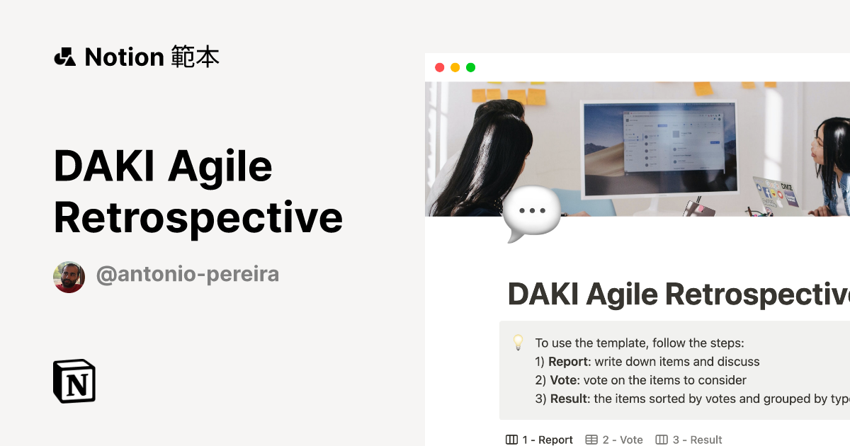 由 António Pereira 建立的 DAKI Agile Retrospective 範本 | Notion Marketplace