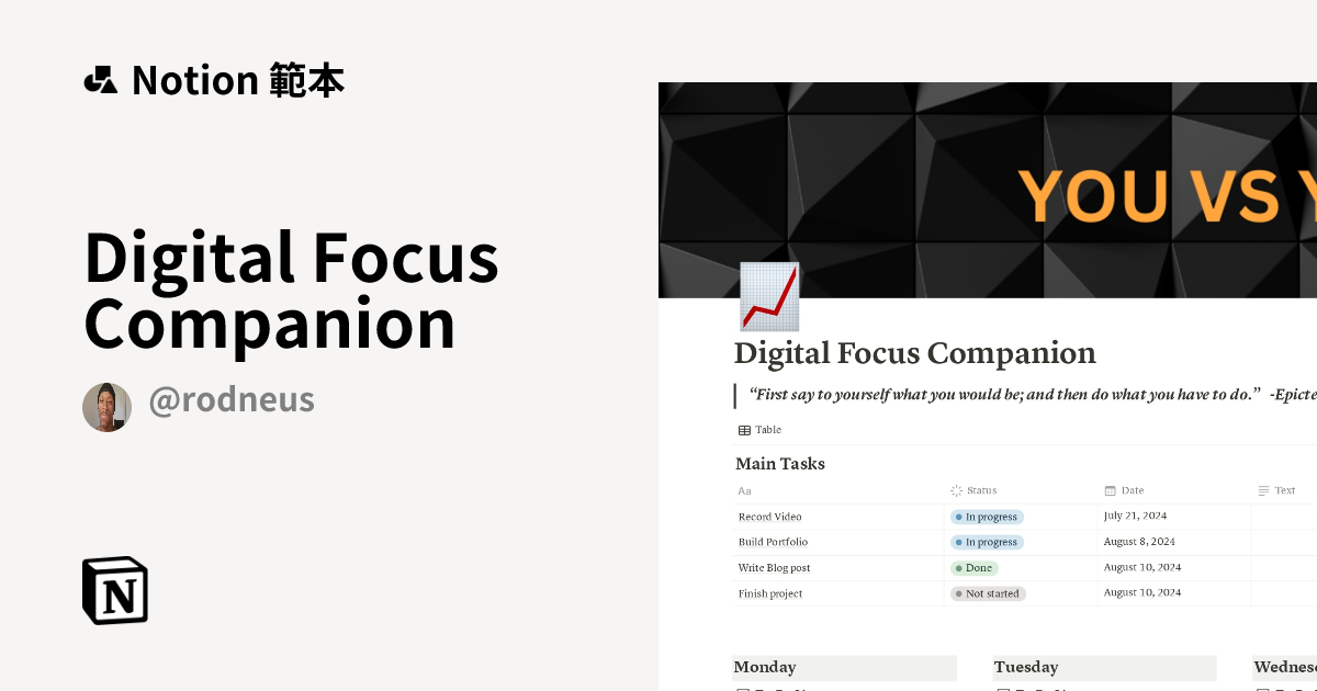 由 MetaMindCreator 建立的 Digital Focus Companion 範本 | Notion Marketplace
