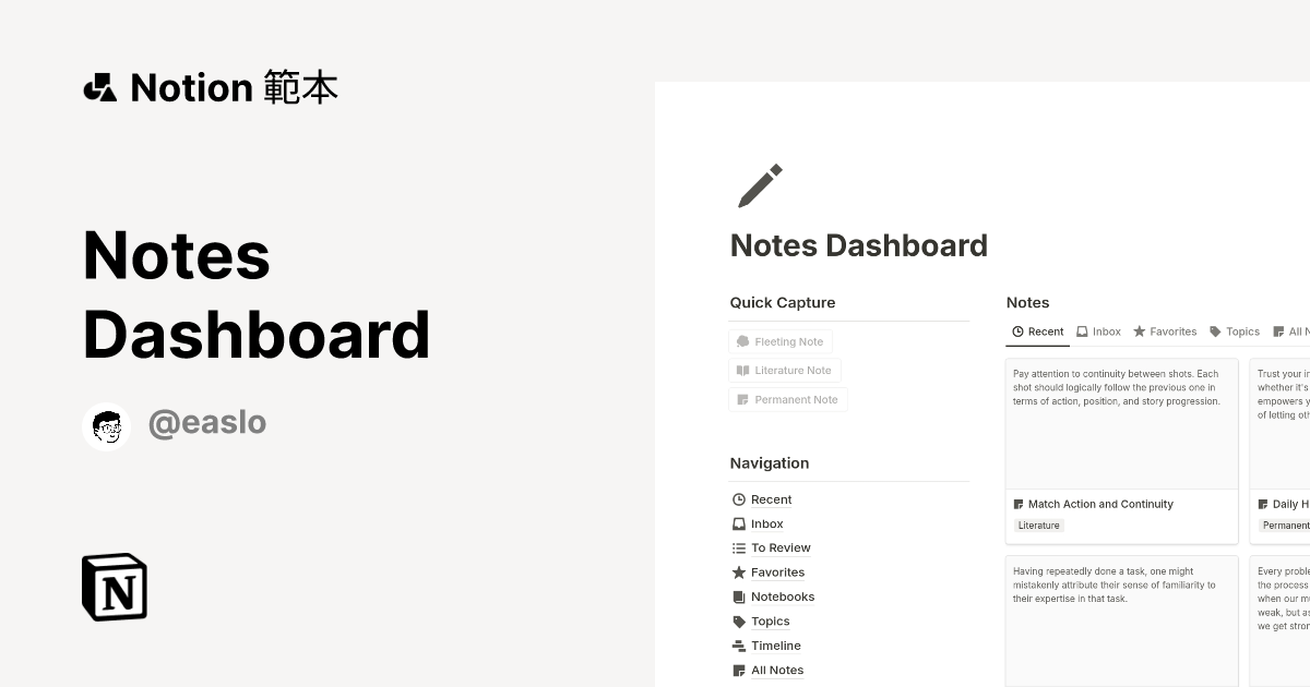 Notes Dashboard 範本 | Notion Marketplace