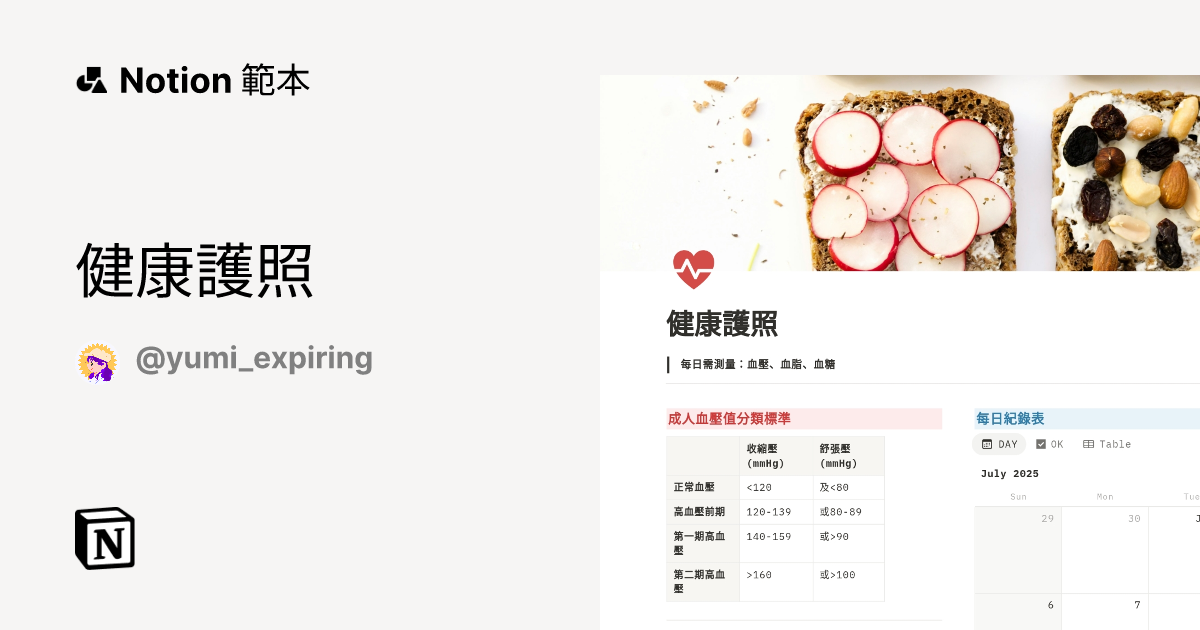 健康護照 範本 | Notion Marketplace