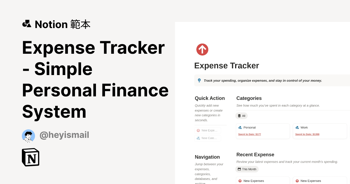 Expense Tracker - Simple Personal Finance System 範本 | Notion Marketplace