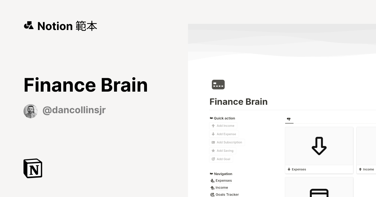 由 dancollinsjr 建立的 Finance Brain 範本 | Notion Marketplace