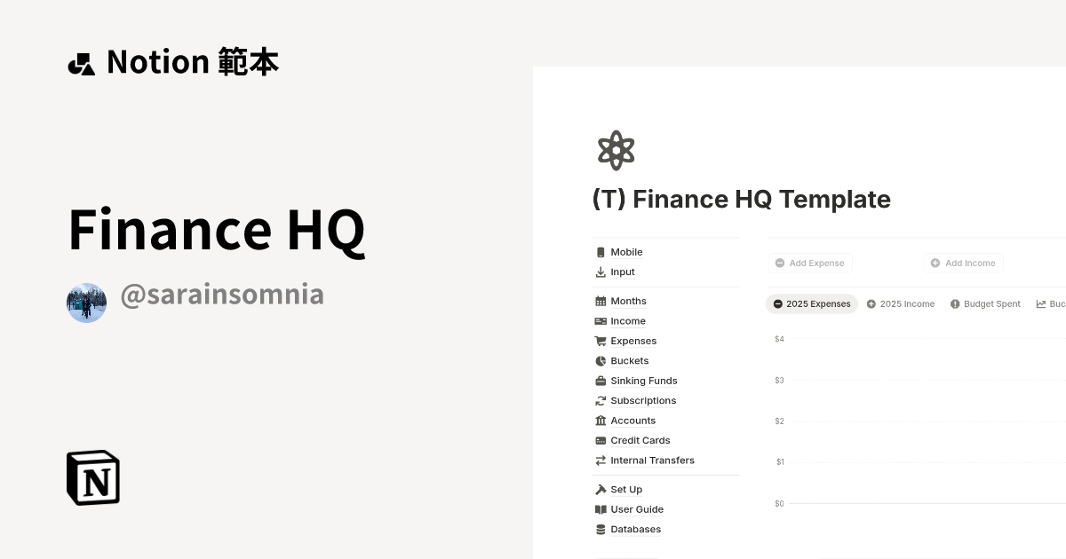 由 Sara Wee 建立的 Finance HQ 範本 | Notion Marketplace