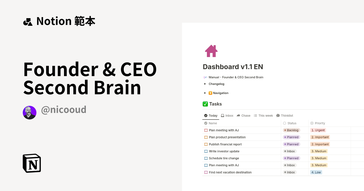 Founder & CEO Second Brain 範本 | Notion Marketplace