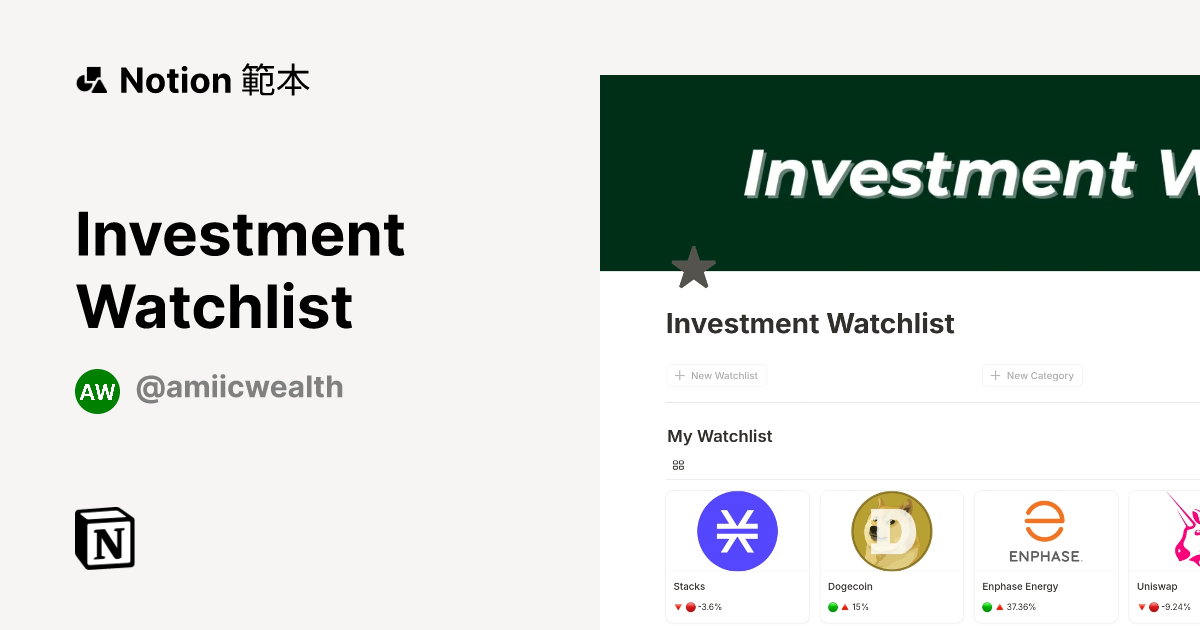 Investment Watchlist 範本 | Notion Marketplace