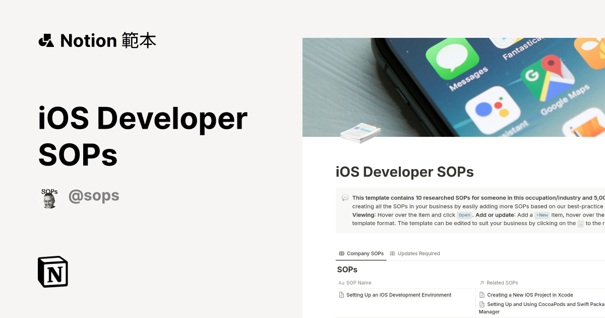 由 SOPs 建立的 iOS Developer SOPs 範本 | Notion Marketplace
