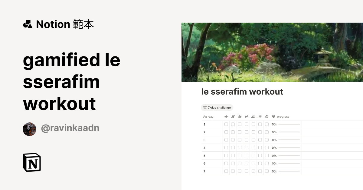 由 ravinka 建立的 gamified le sserafim workout 範本 | Notion Marketplace