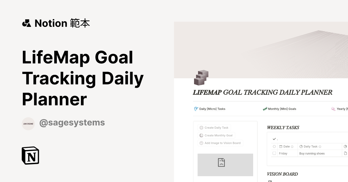 LifeMap Goal Tracking Daily Planner 範本 | Notion Marketplace