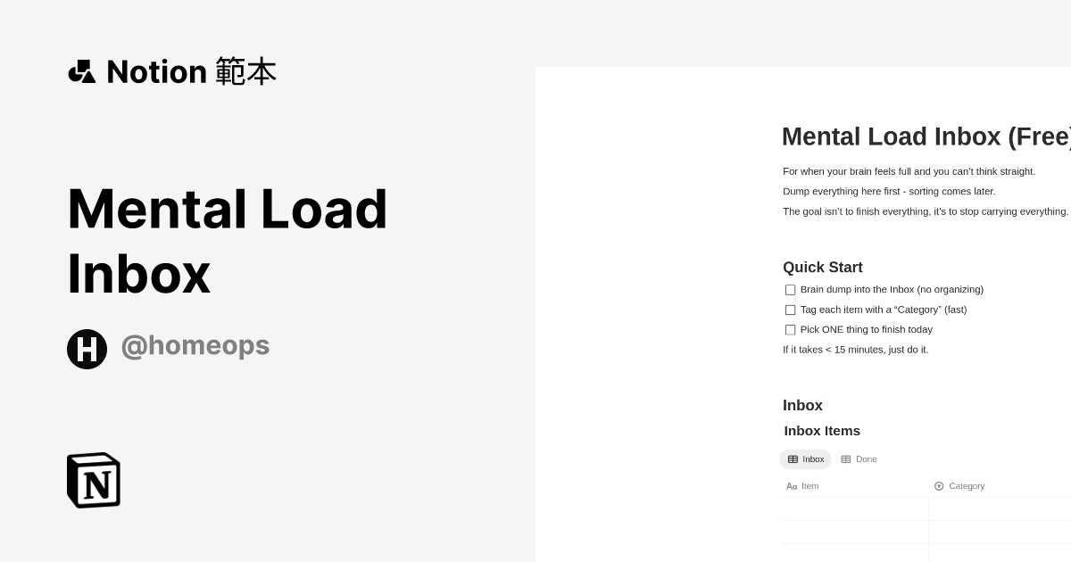 Mental Load Inbox 範本 | Notion Marketplace