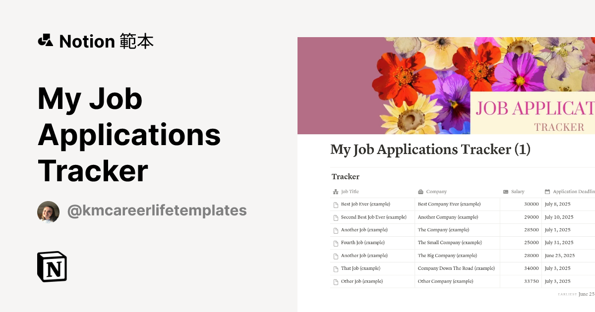 My Job Applications Tracker 範本 | Notion Marketplace