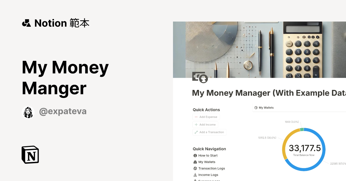 由 Eva The Project Manager 建立的 My Money Manger 範本 | Notion Marketplace