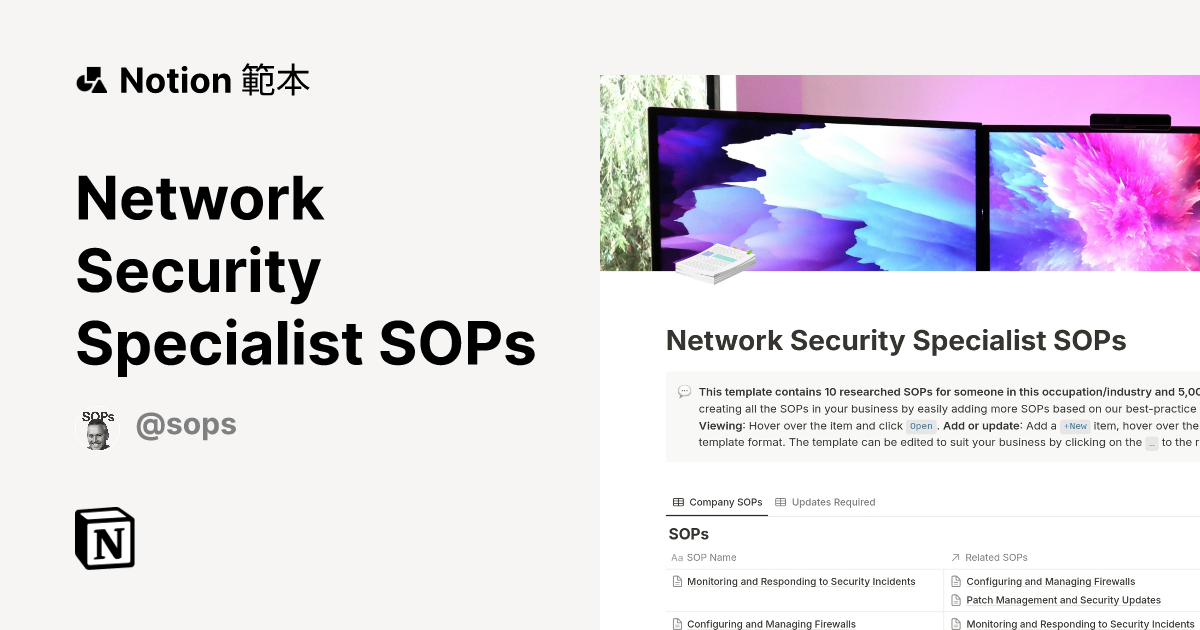 Network Security Specialist SOPs 範本 | Notion Marketplace