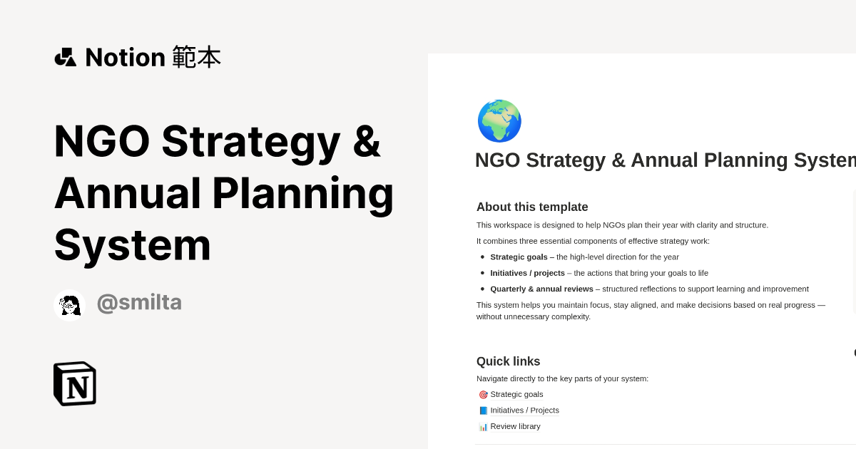 由 Emily 建立的 NGO Strategy & Annual Planning System 範本 | Notion Marketplace