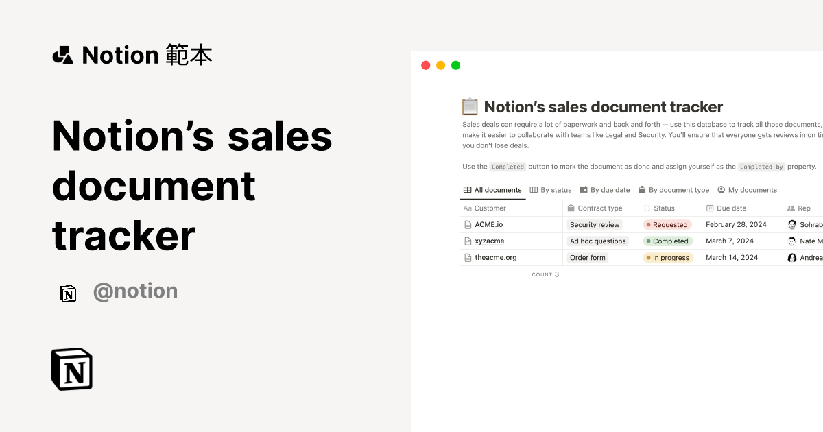 Notion’s sales document tracker 2025 範本 | Notion Marketplace