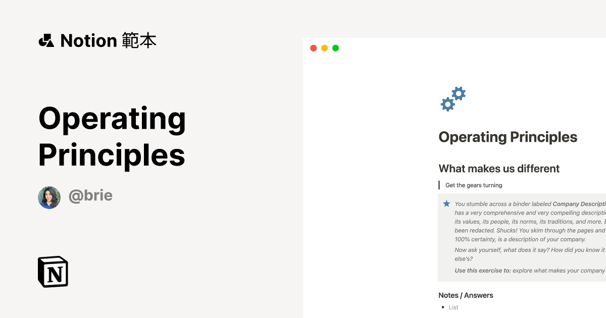 由 Brie Wolfson 建立的 Operating Principles 範本 | Notion Marketplace