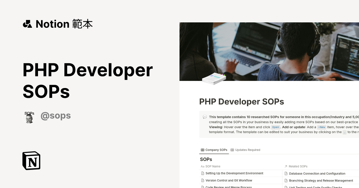 由 SOPs 建立的 PHP Developer SOPs 範本 | Notion Marketplace