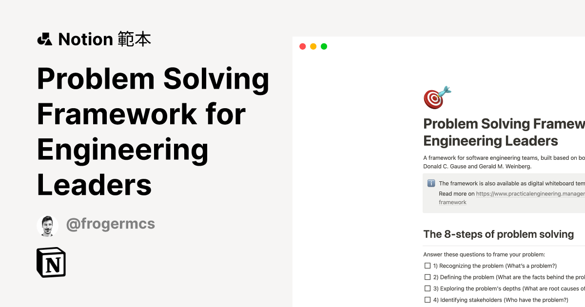 由 Mirek Stanek 建立的 Problem Solving Framework For Engineering Leaders 範本 Notion Marketplace