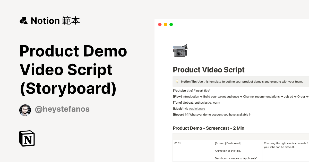由 Stefanos Karakasis 建立的 Product Demo Video Script (Storyboard) 範本 ...