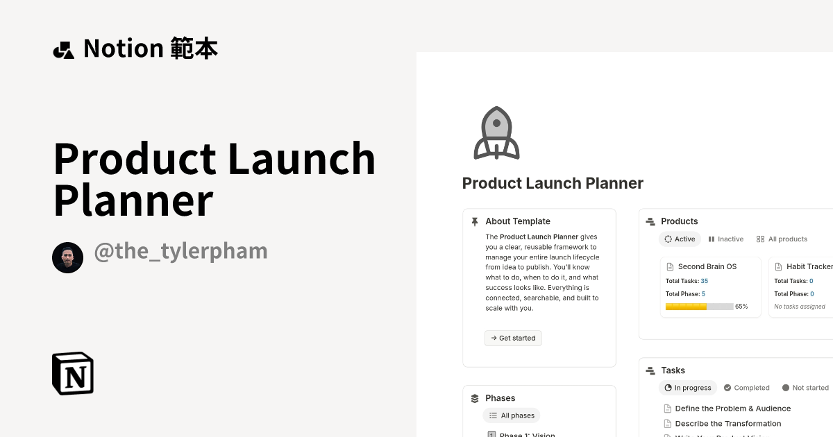 由 Tyler Pham 建立的 Product Launch Planner 範本 | Notion Marketplace