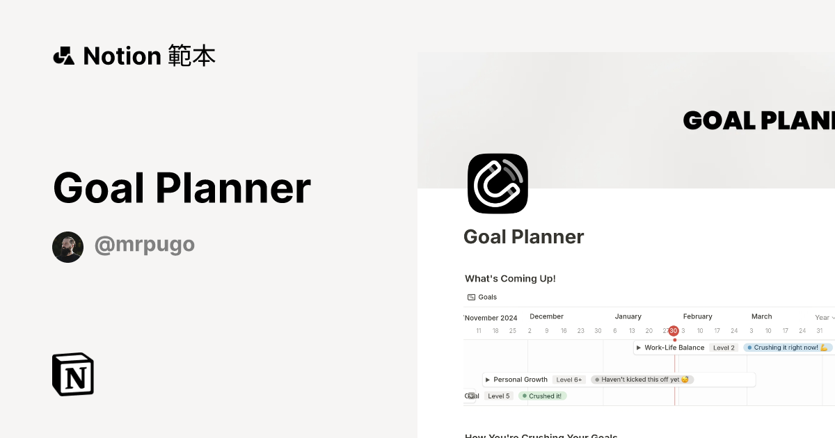 由 mrpugo 建立的 Goal Planner 範本 | Notion Marketplace