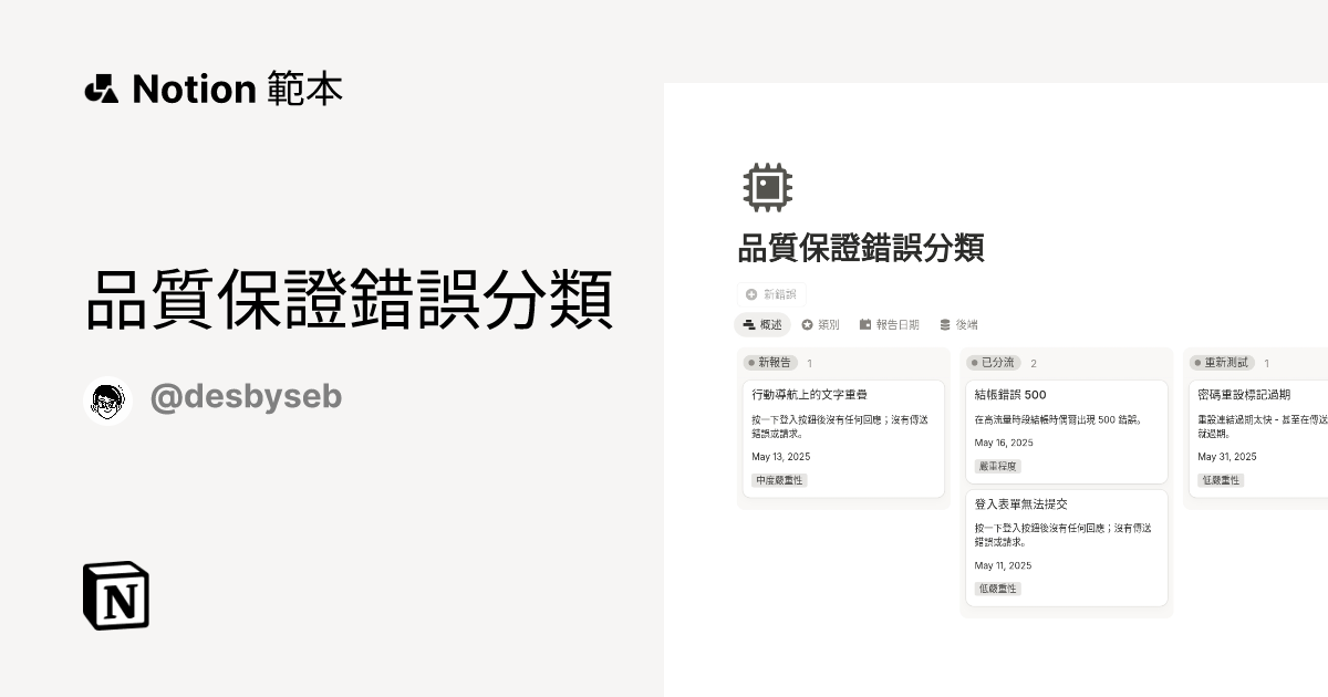 由 desbyseb 建立的 QA Bug Triage 範本 | Notion Marketplace