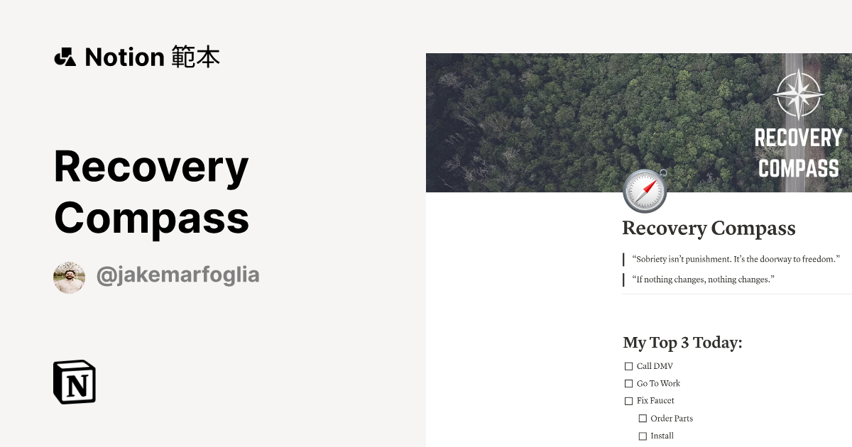 Recovery Compass 範本 | Notion Marketplace