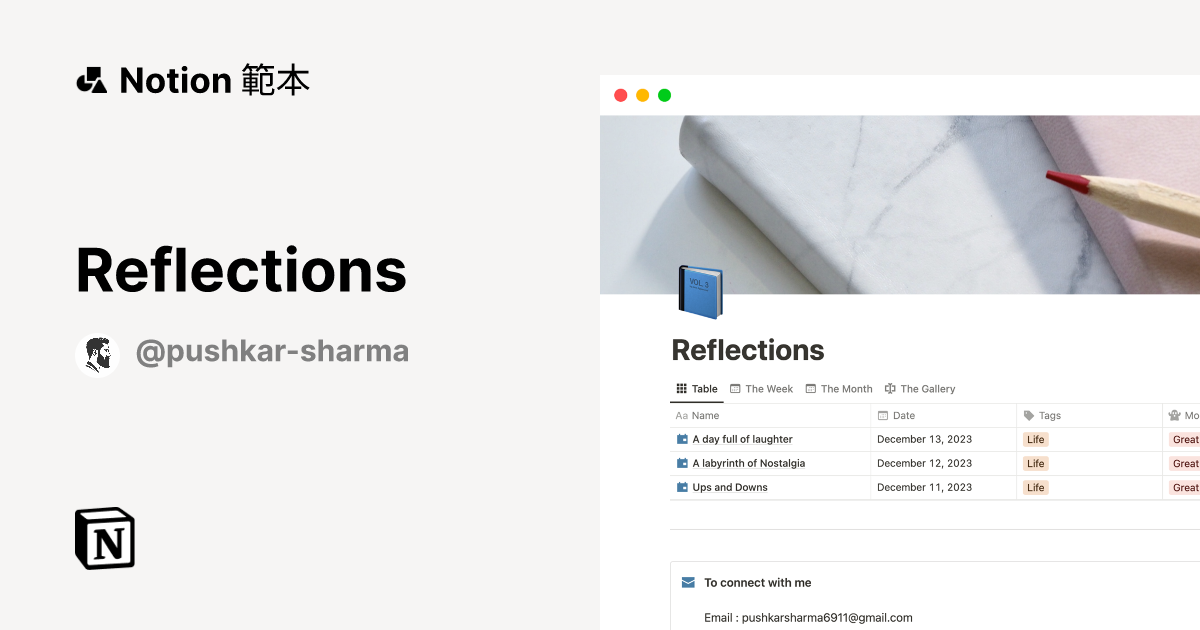 由 Pushkar Sharma 建立的 Reflections 範本 | Notion Marketplace