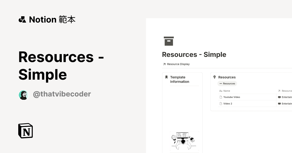 由 That Vibe Coder 建立的 Resources - Simple 範本 | Notion Marketplace