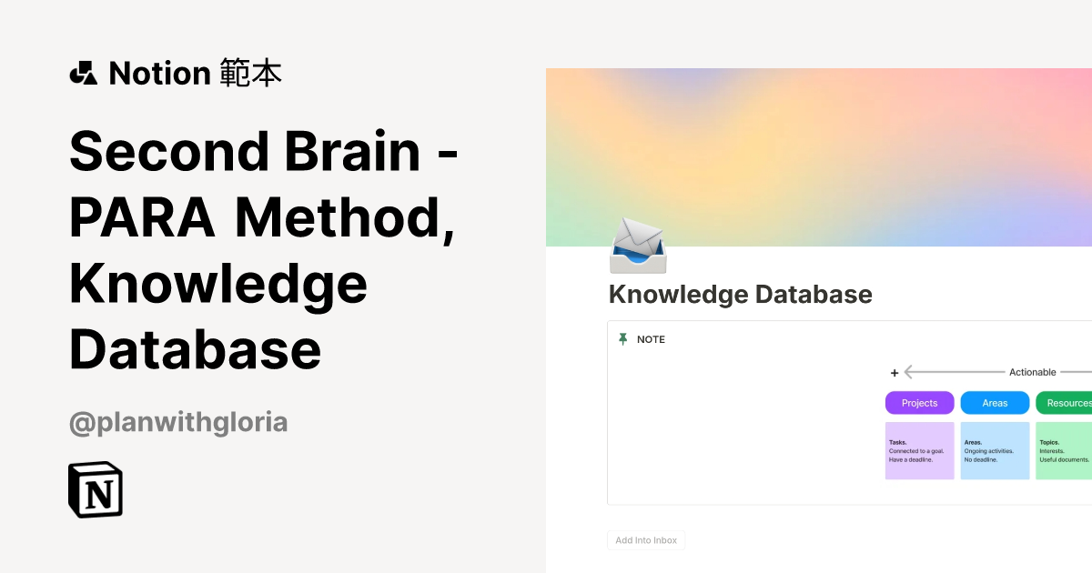 Second Brain - PARA Method, Knowledge Database 範本 | Notion Marketplace