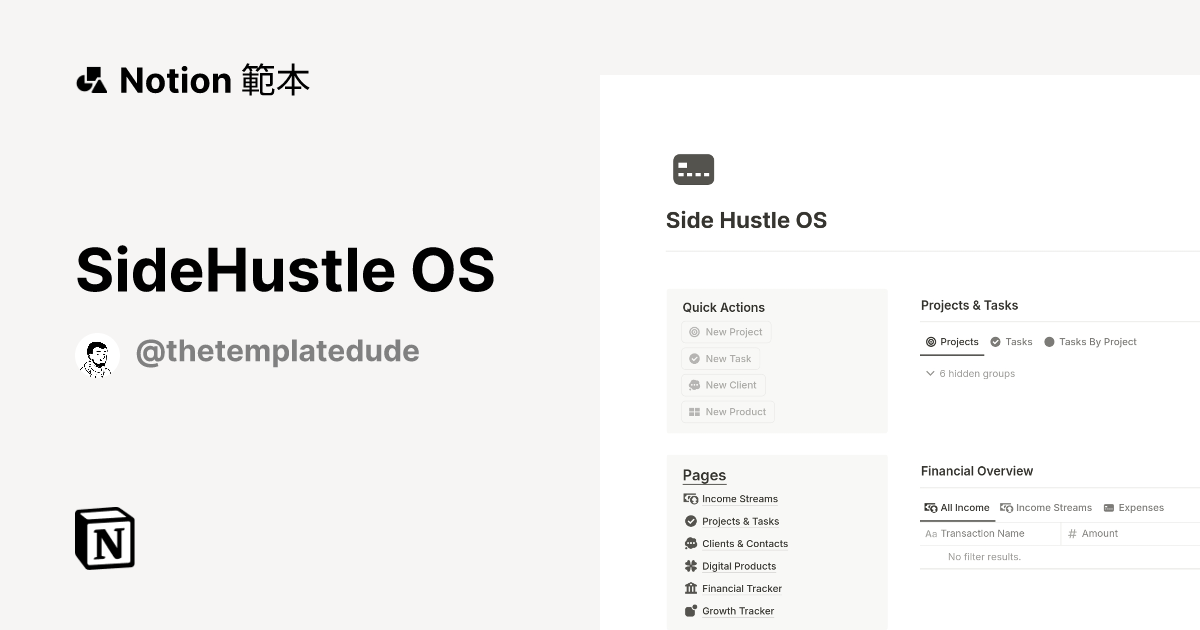 SideHustle OS 範本 | Notion Marketplace