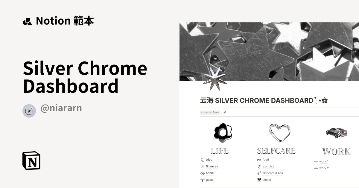由 Mariana 建立的 Silver Chrome Dashboard 範本 | Notion Marketplace