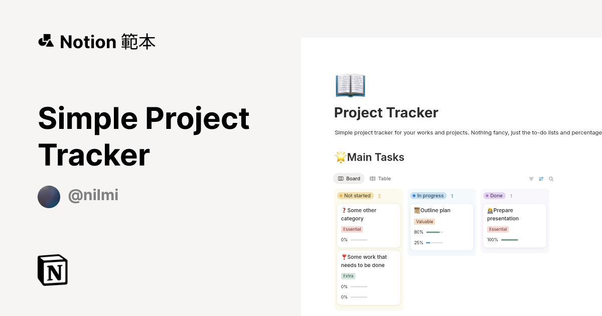 由 Lin 建立的 Simple Project Tracker 範本 | Notion Marketplace