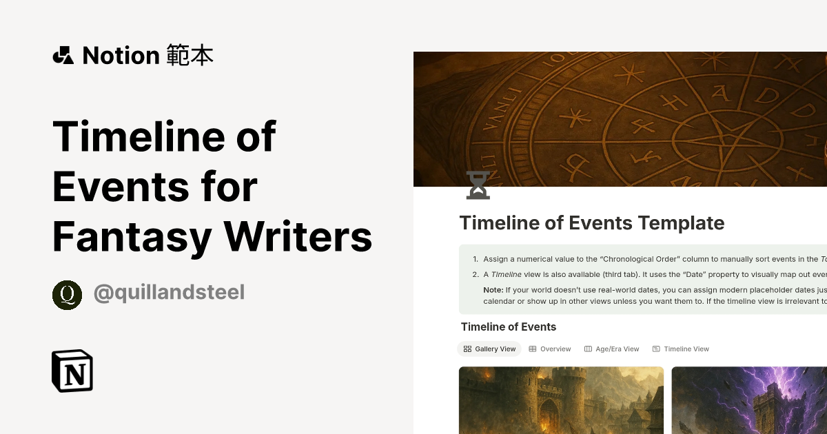 由 Rita from Quill&Steel 建立的 Timeline of Events for Fantasy Writers 範本 ...