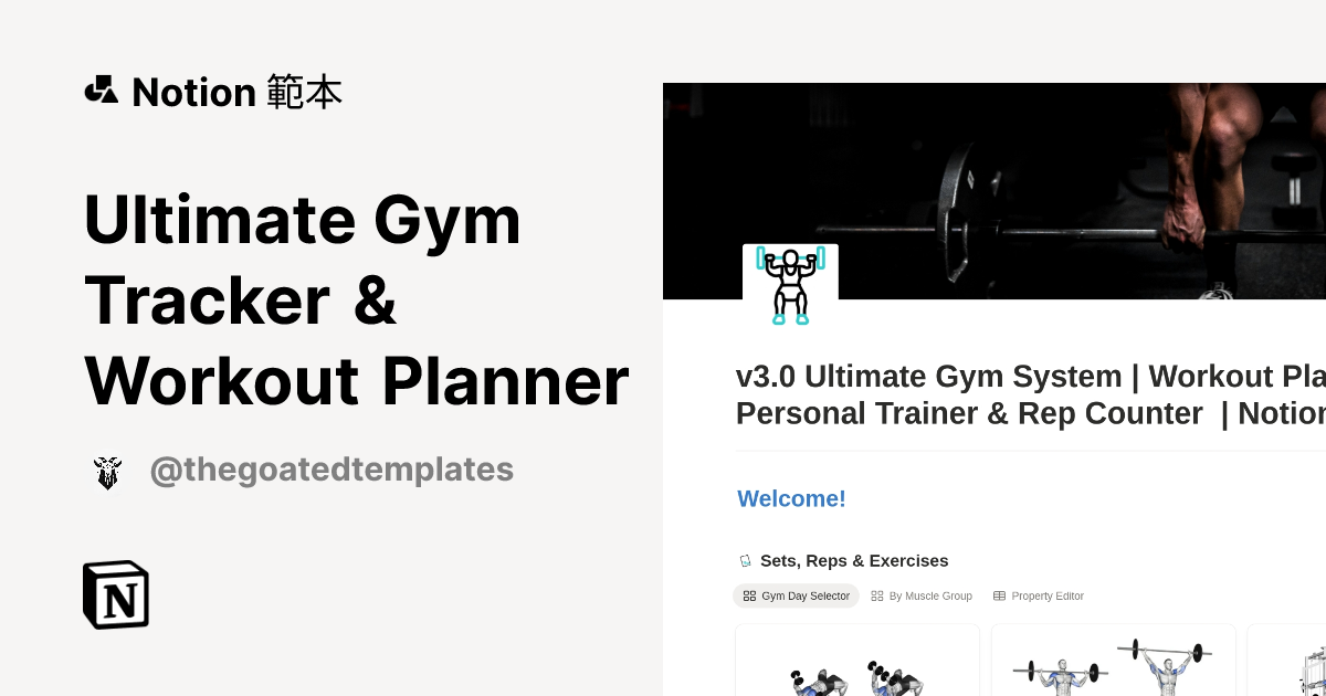 Complete Gym Workout System | Reps, Sets & Form 範本 | Notion Marketplace