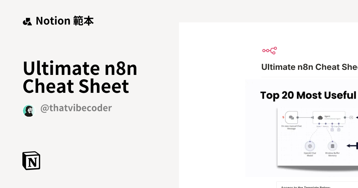 由 That Vibe Coder 建立的 Ultimate n8n Cheat Sheet 範本 | Notion Marketplace