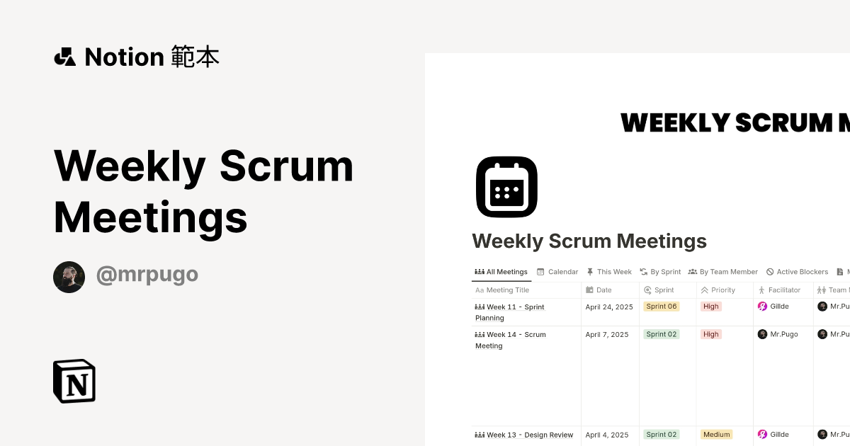 Weekly Scrum Meetings 範本 | Notion Marketplace