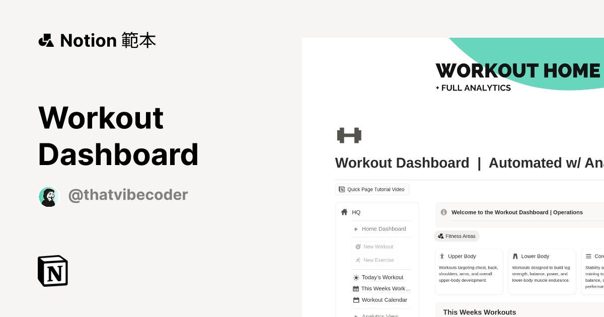 Workout Dashboard 範本 | Notion Marketplace